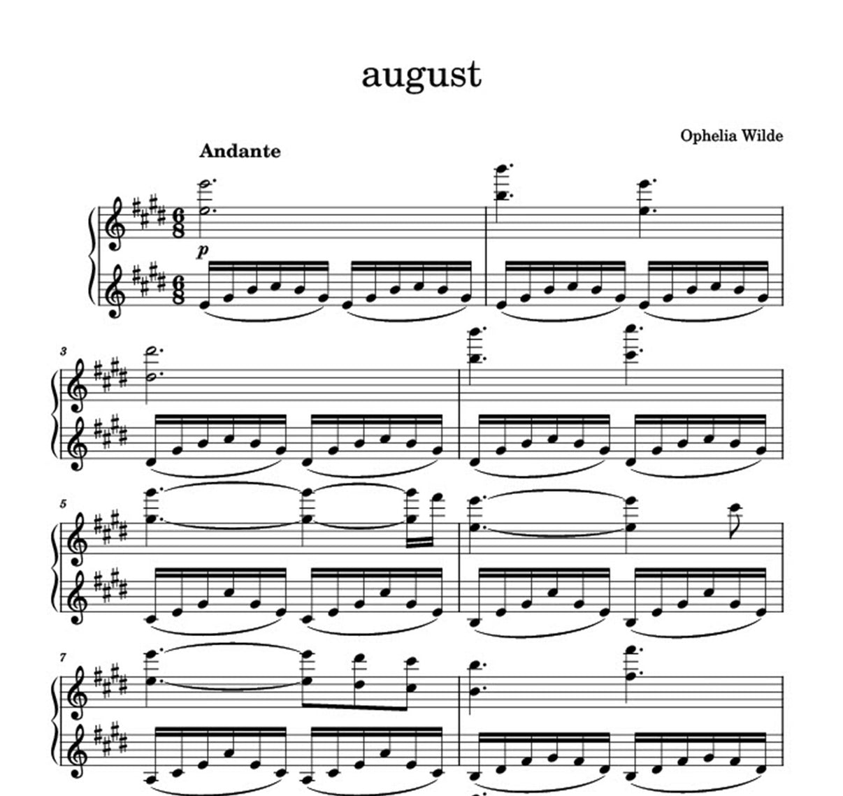 august - Piano Sheet Music – Ophelia Wilde