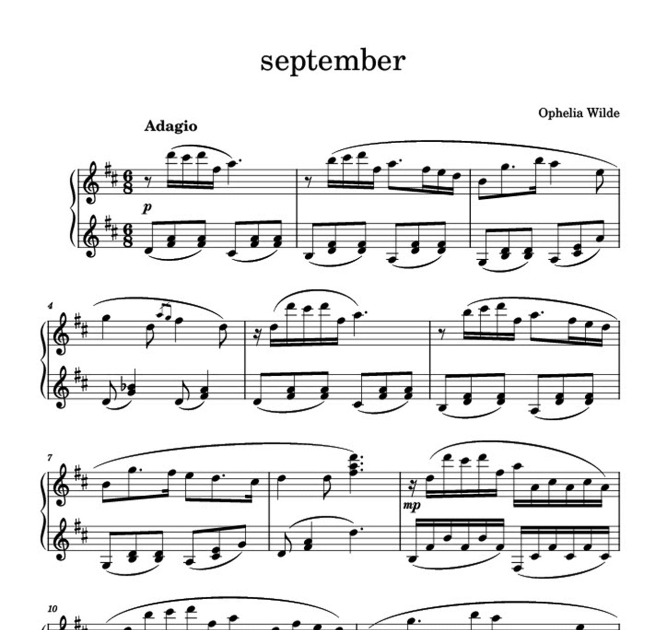 september - Piano Sheet Music – Ophelia Wilde