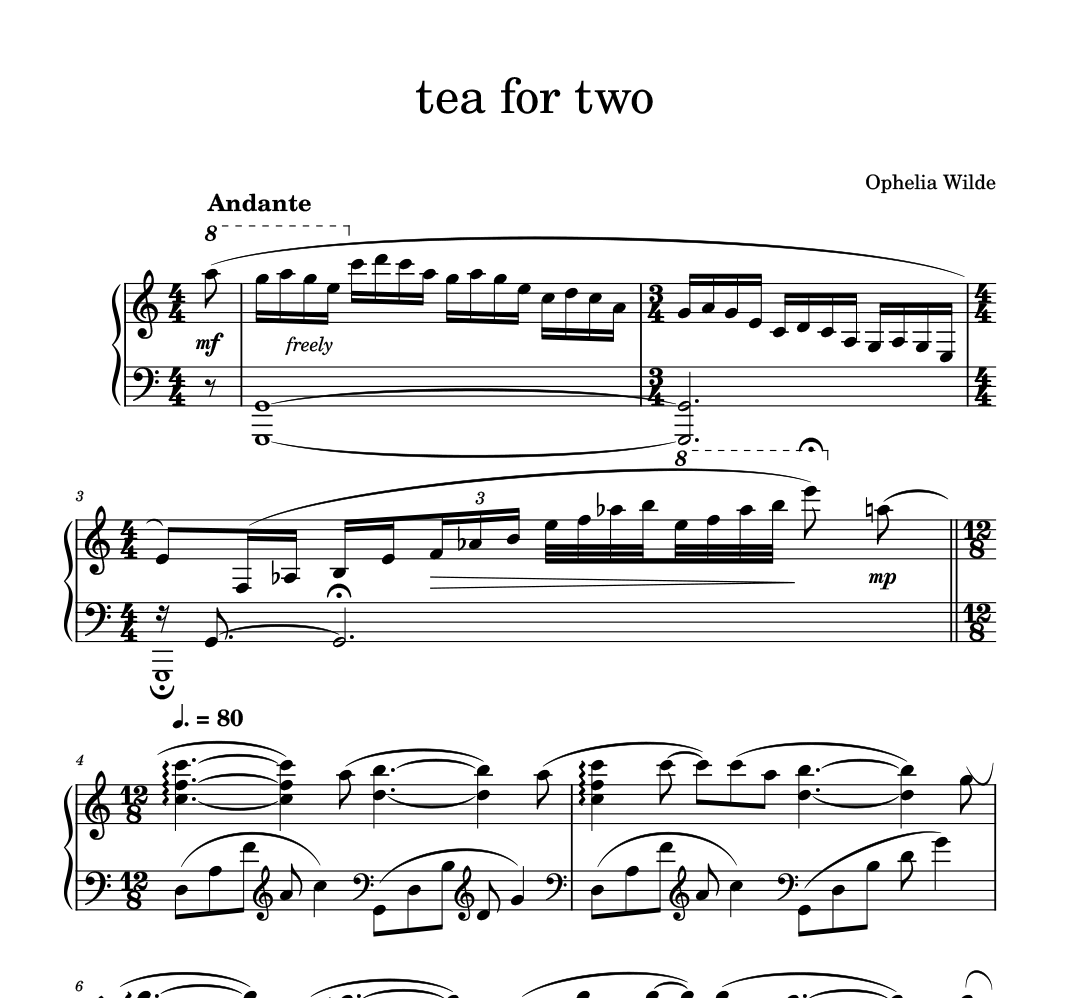 tea for two - Piano Sheet Music – Ophelia Wilde